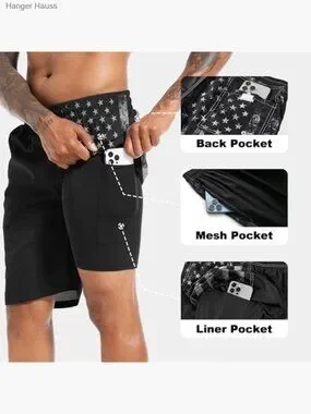 Swim | Mens Swim Trunks With Compression Liner 9 Inch Inseam Quick Dry ...